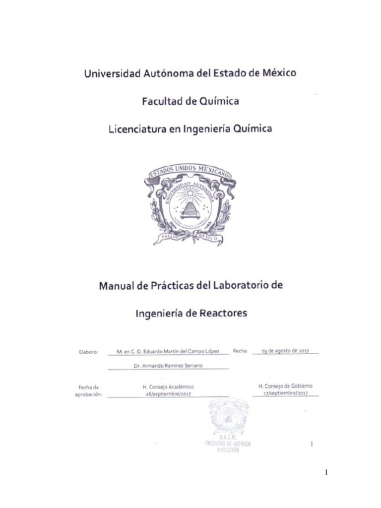 Manual Laboratorio de Ing. de Reactores | PDF | Ciencias fisicas | Química