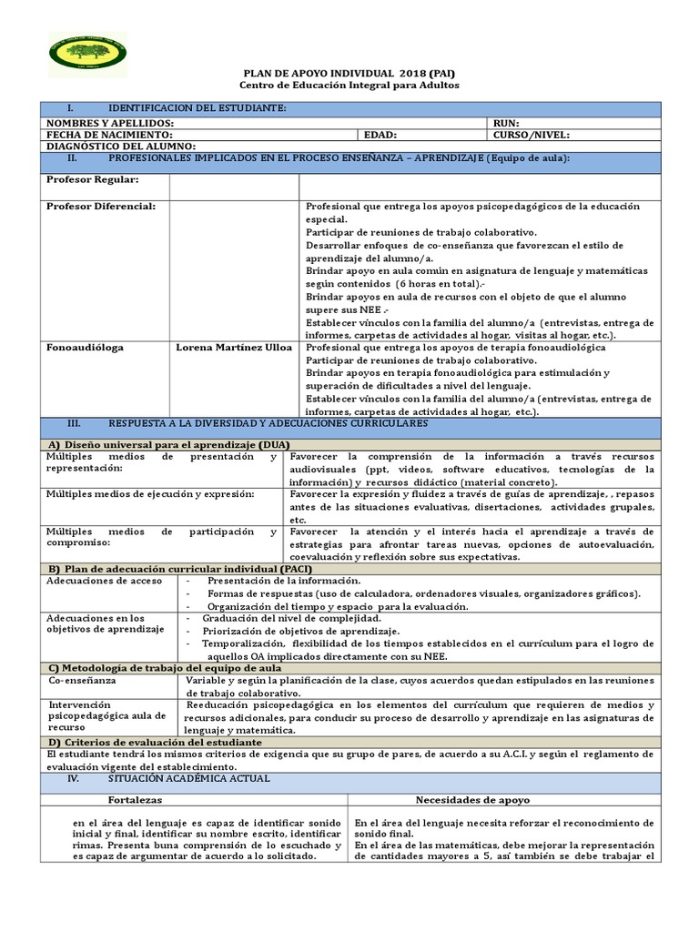 Ejemplo Paci Completo | PDF | Salón de clases | Aprendizaje