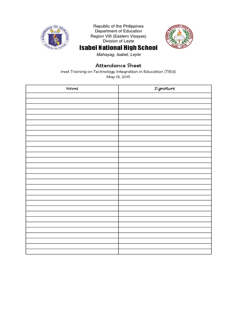 Attendance Sheet (INSET) | PDF | Philippines | Further Education