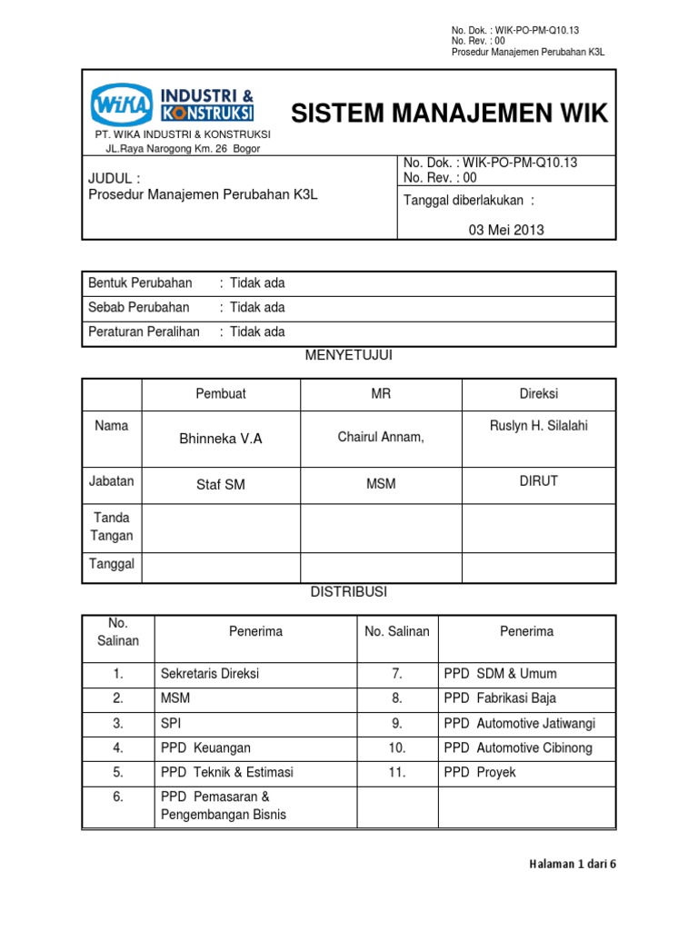 Q10.13 Prosedur Manajemen Perubahan K3L | PDF