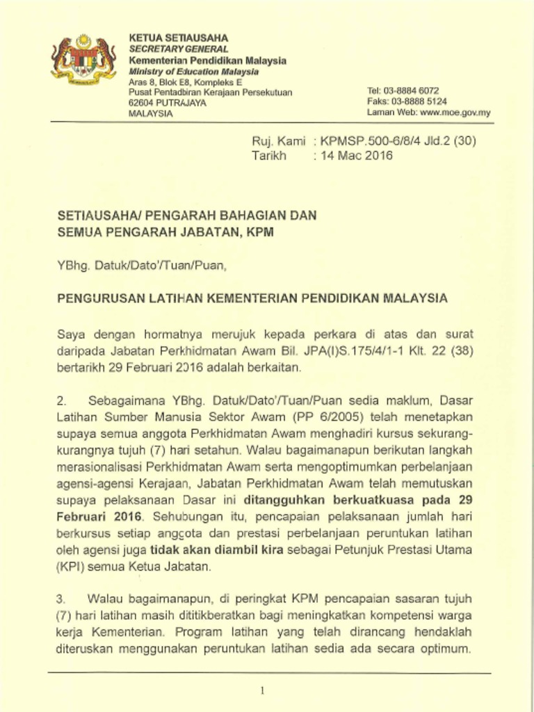 Surat Siaran Pengurusan Latihan KPM PDF | PDF