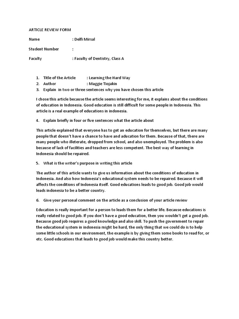 Article Review Form 2 | PDF
