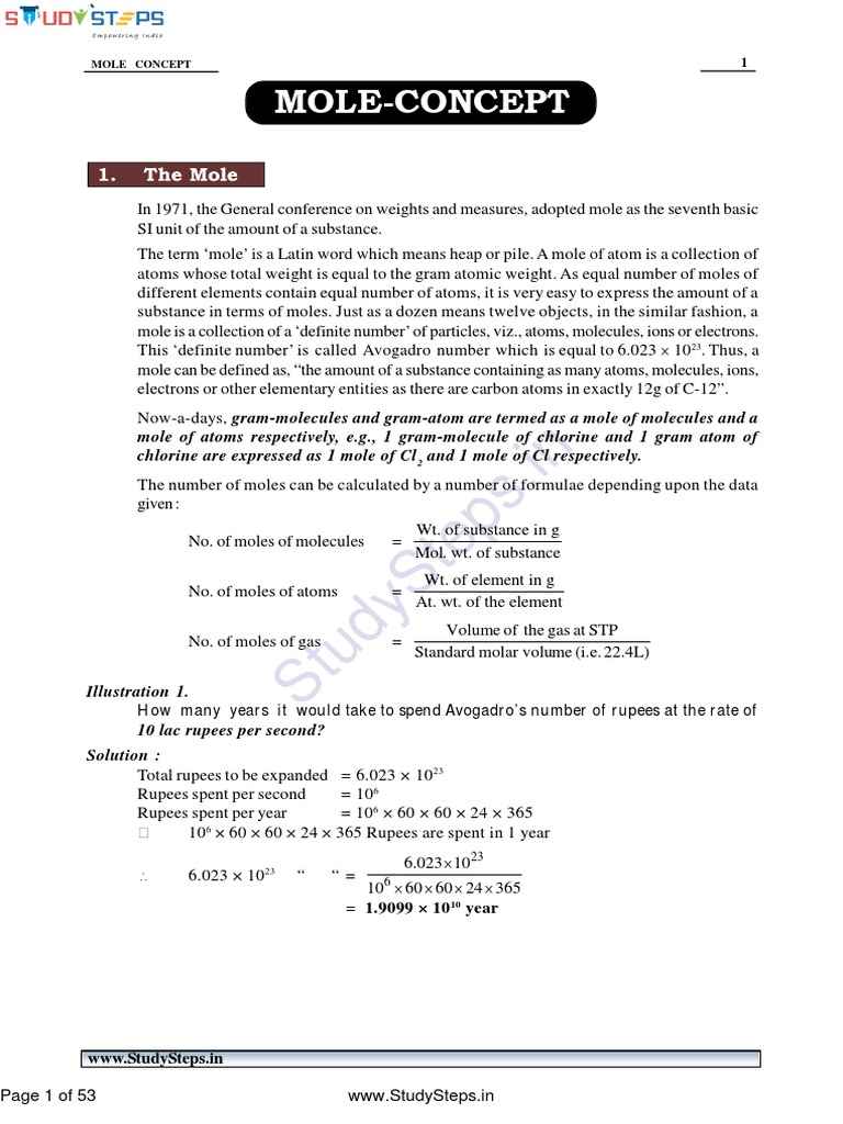 Moleconcept Notes | PDF | Molar Concentration | Mole (Unit)