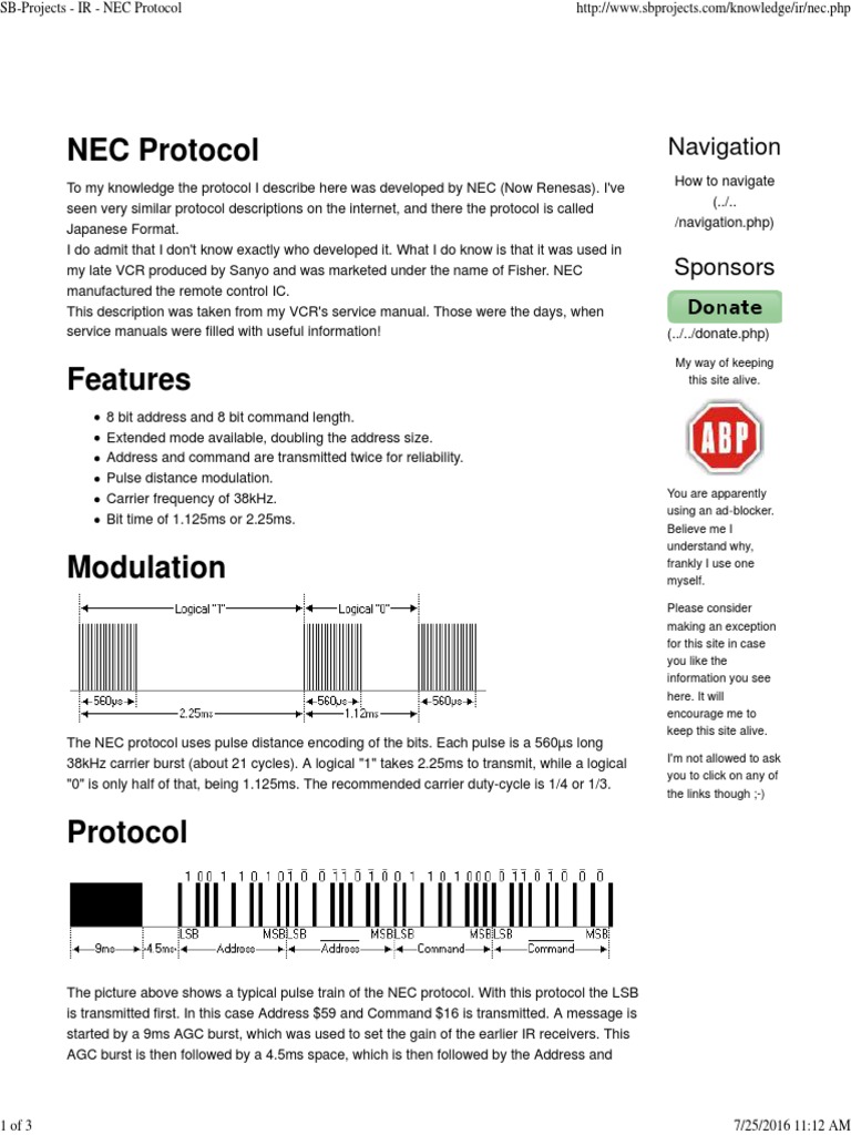 SB Projects IR NEC Protocol | PDF | Communications Protocols | Remote ...