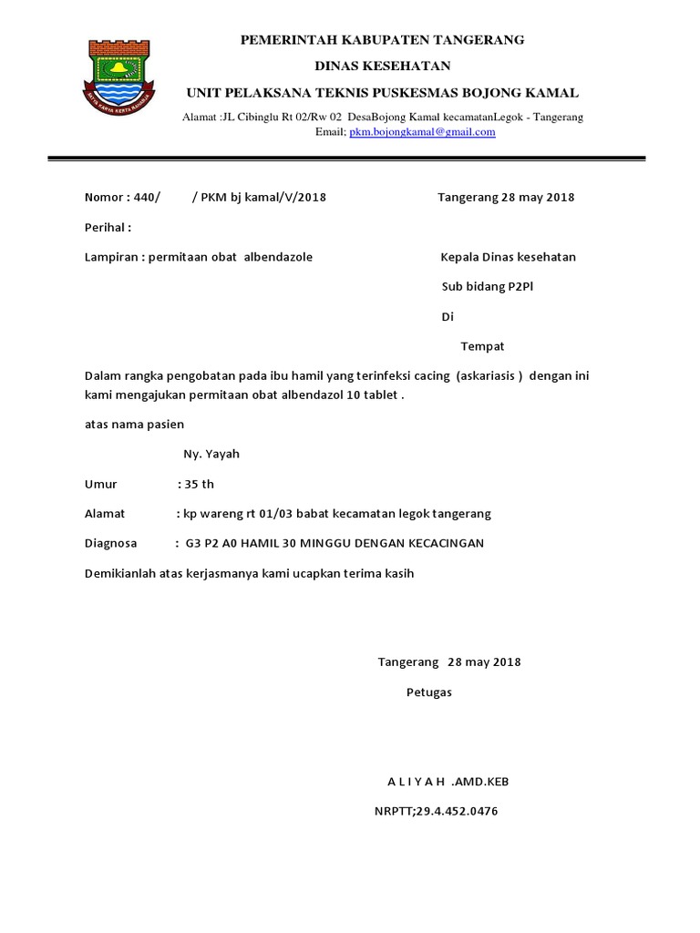 Surat Peermitaan Obat Cacing | PDF