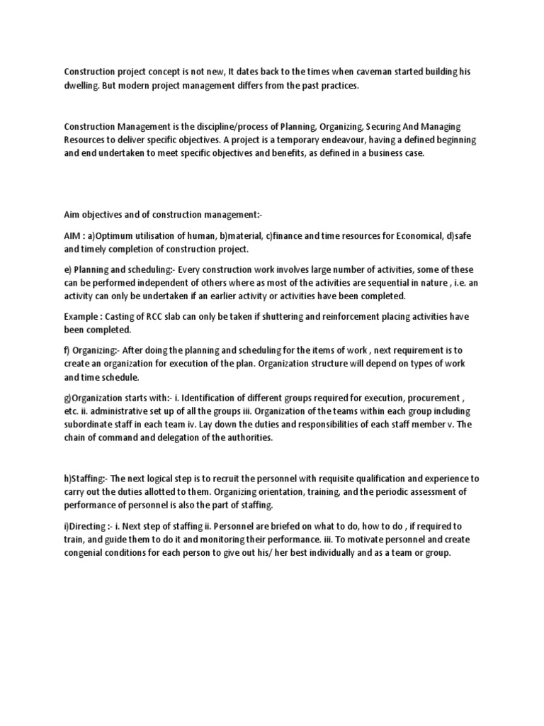 Aim and Objective of Construction Management | PDF | Project Management ...