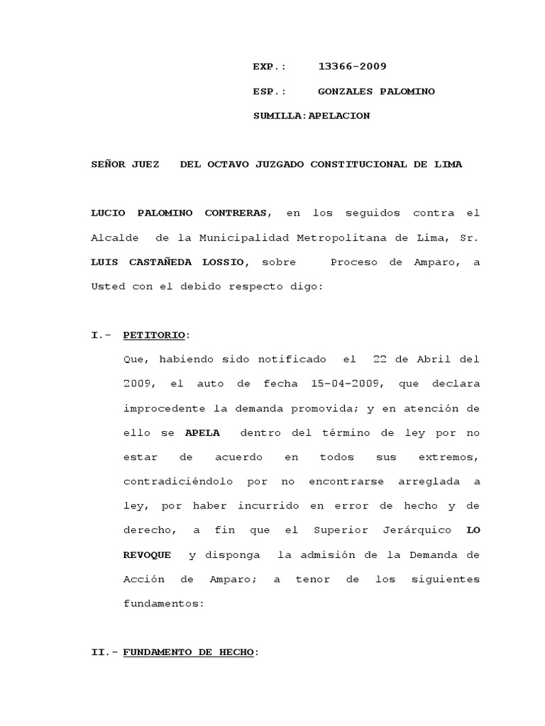 APELACION DE AMPARO.doc | Demanda judicial | Virtud