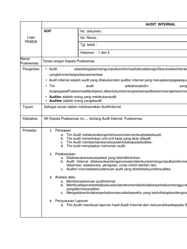 A. Lembar Kerja Audit Internal - Edit | PDF