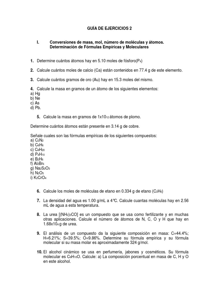 Guia de Ejercicios 2 | PDF | Mole (Unidad) | Cloro Guia de Ejercicios 2 | PDF | Mole (Unidad) | Cloro