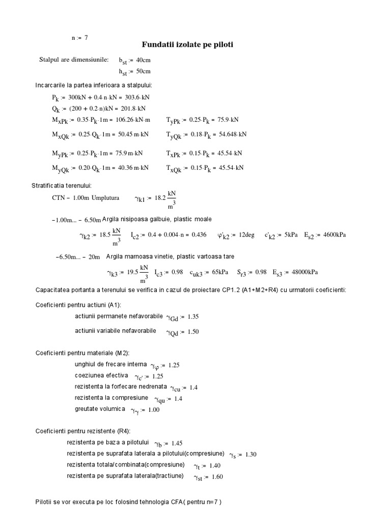 EXEMPLU - Calculul Fundatii Izolate Pe Piloti PDF | PDF