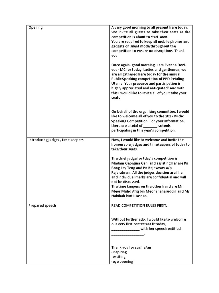 MC Script for Public Speaking Contest | PDF | Career & Growth
