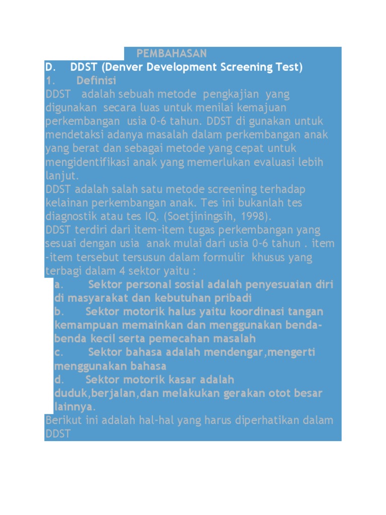 D. DDST (Denver Development Screening Test) | PDF | Wellness