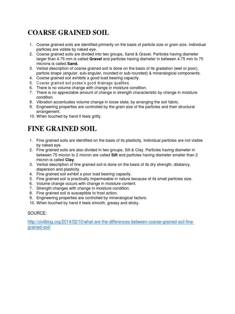 Coarse Grained Soil Vs Fine Grained Soil | PDF | Sand | Soil