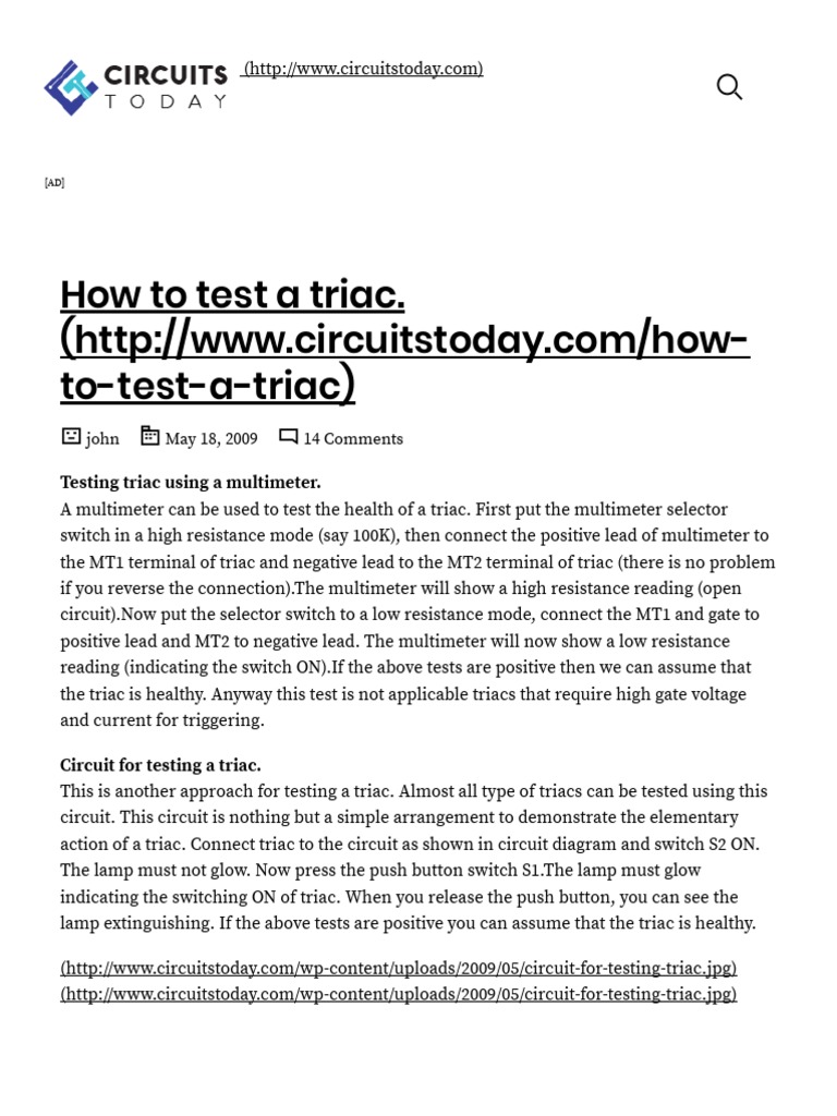 How To Test A Triac. - Electronic Circuits and Diagram-Electronics ...