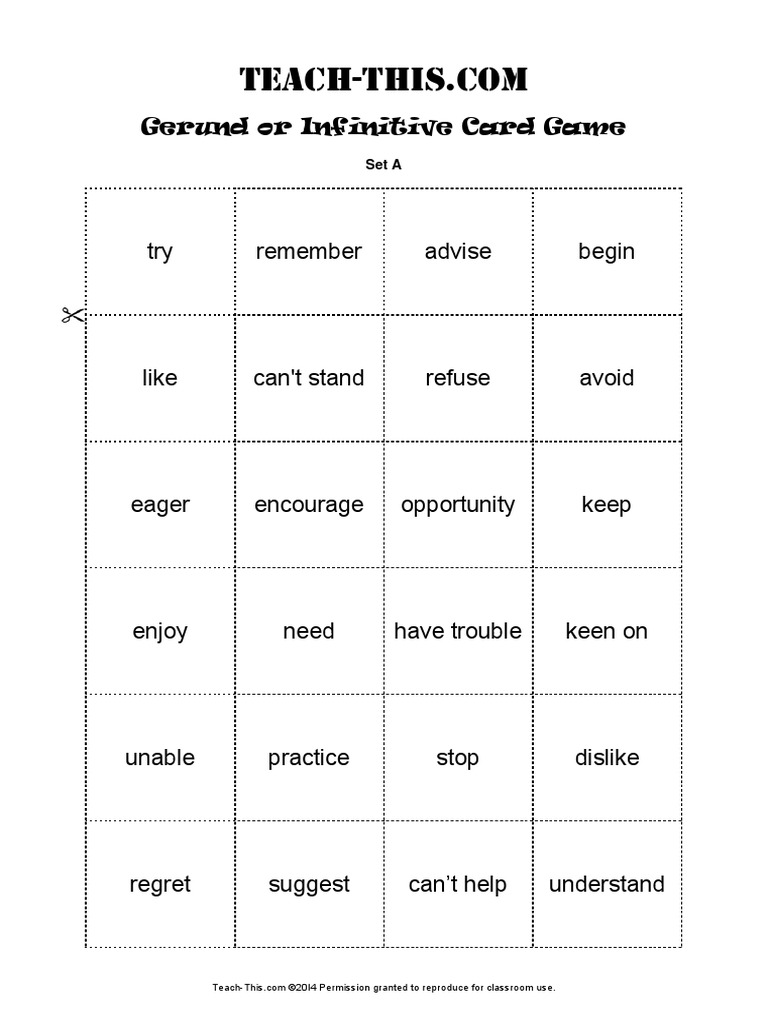 Gerund or Infinitive Card Game | Language Mechanics | Linguistic Morphology
