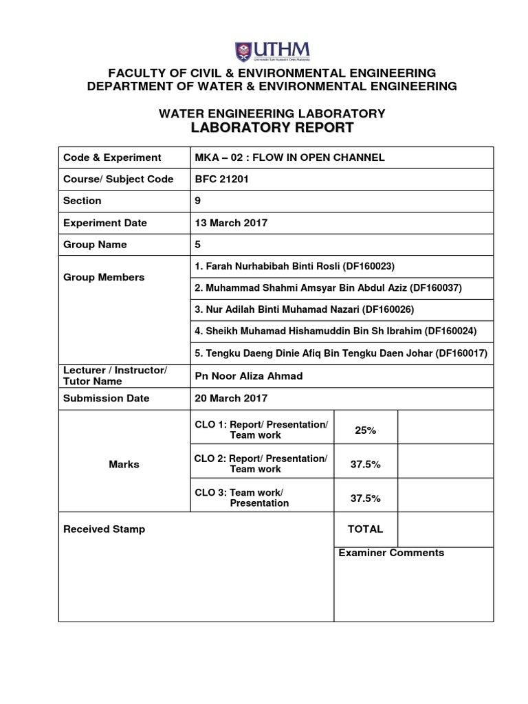 Hidraulic Lab Report - Flow in Open Channel | PDF | Hydrology ...
