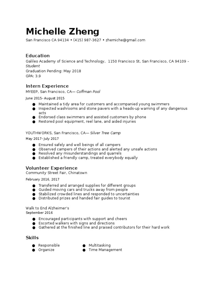 Michelle Zheng's Resume and Experience | PDF