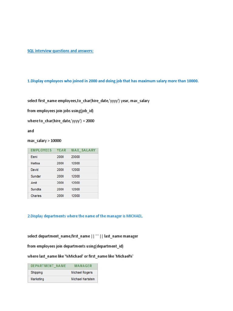 75 SQL Questions & Answers | PDF | Salary | Employment