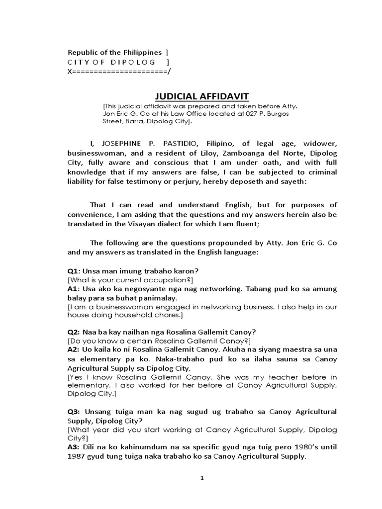 Sample Judicial Affidavit | Cheque | Payments