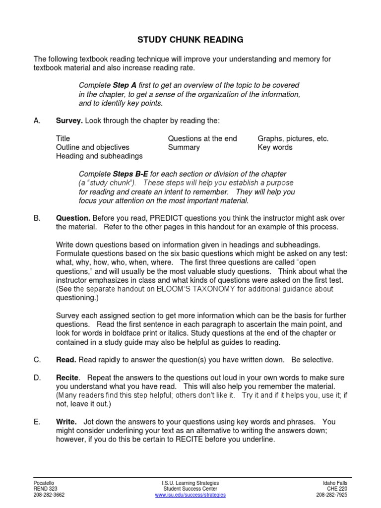 Study Chunk Reading | PDF | Reading (Process) | Question