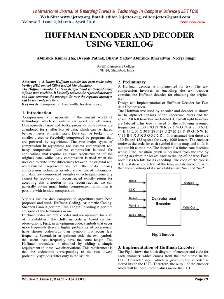 Huffman Encoder And Decoder Using Verilog Pdf Data Compression Code