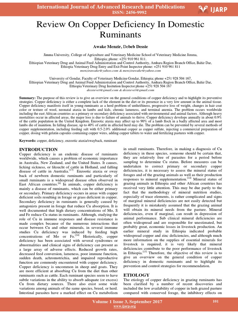 Copper Deficiency in Ruminants | PDF | Sheep | Cerebellum