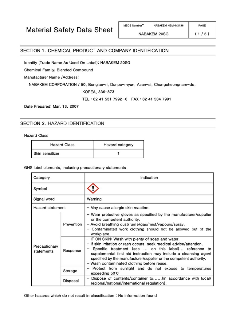 NABAKEM 20SG MSDS | Water | Materials