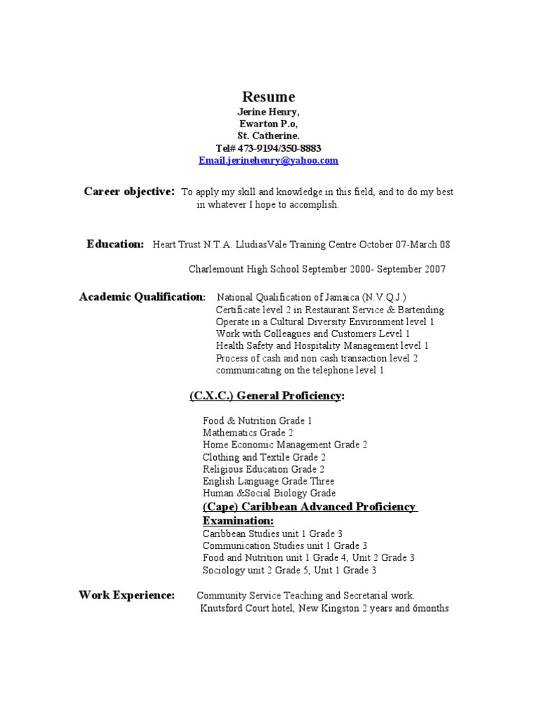 Jerine Henry's Job Application Resume | PDF | Communication | Learning