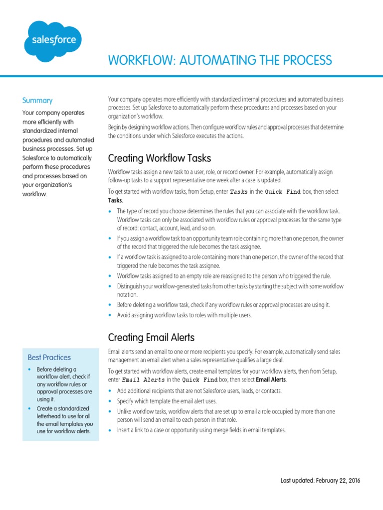 Salesforce Workflow Cheatsheet Pdf Business Process Salesforce Com