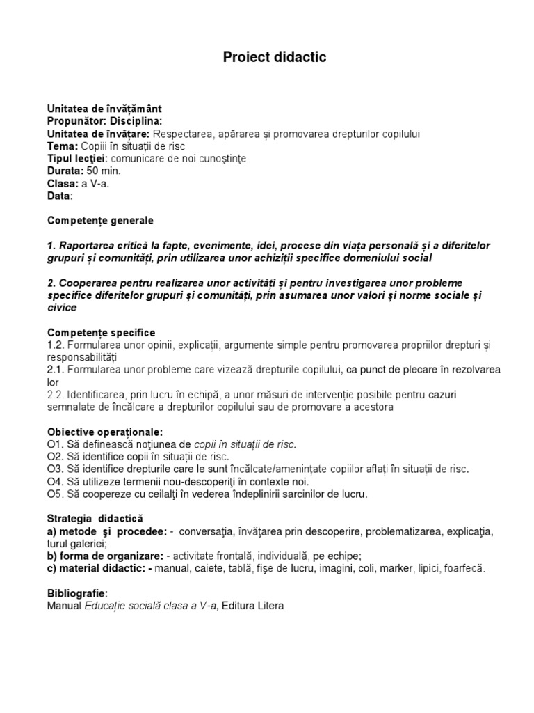 Plan Lectie Educatie Sociala | PDF