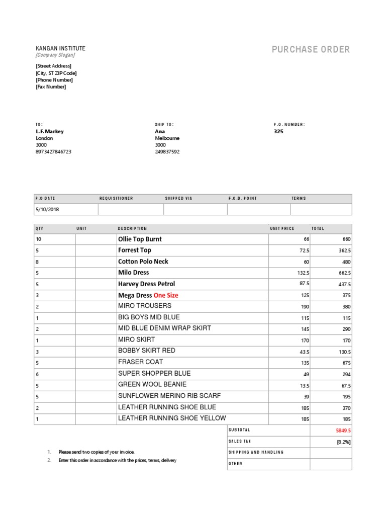 Purchase Order Buying | PDF | Clothing