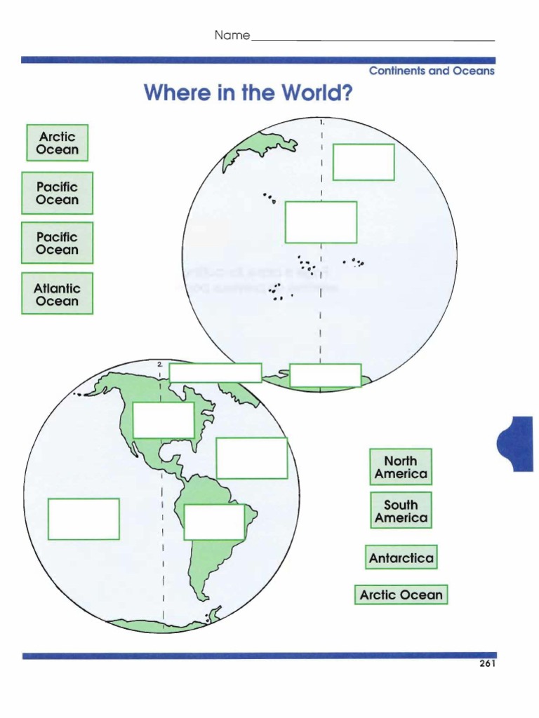 Continents and Oceans Worksheet | PDF | Continent | Equator