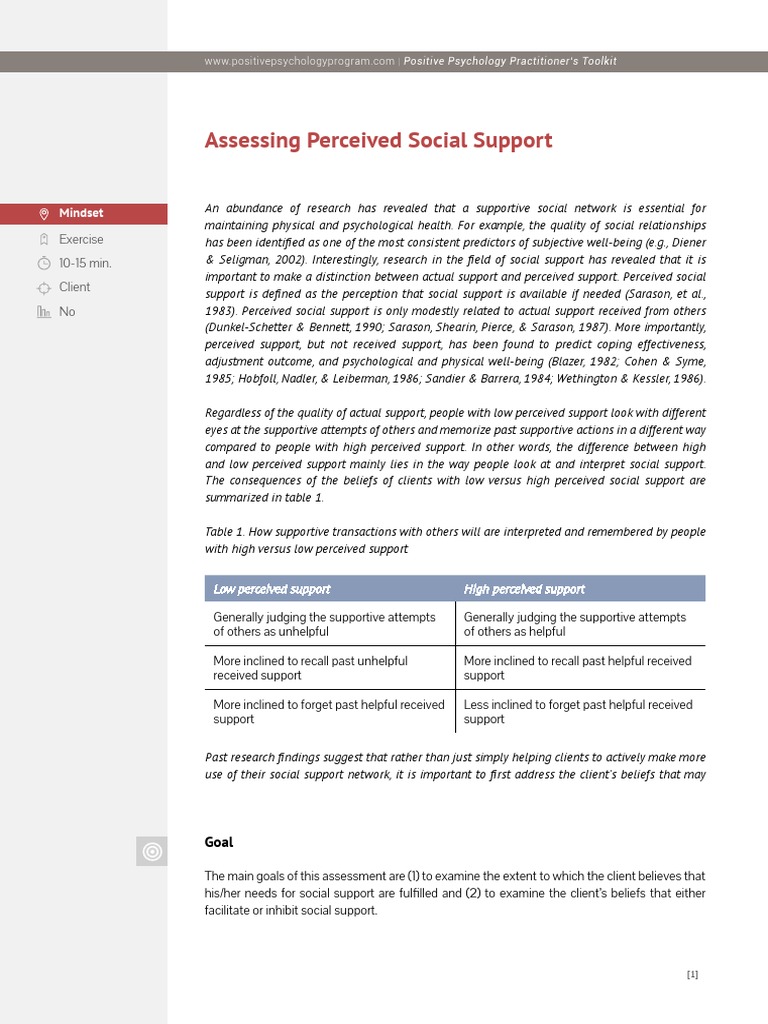 Assessing Perceived Social Support | PDF | Social Support | Perception
