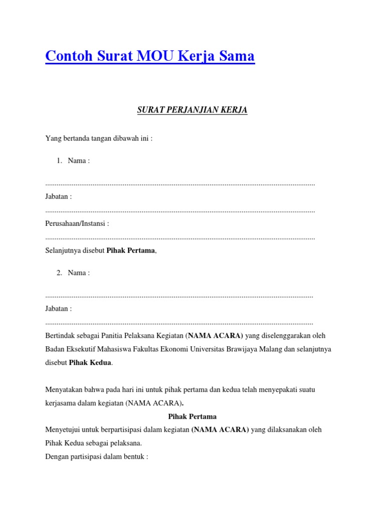 Contoh Surat MOU Kerja Sama | PDF