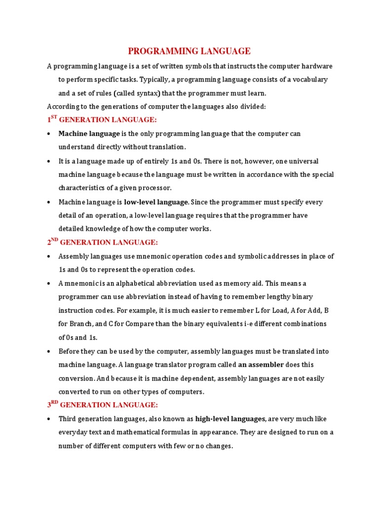 Programming Languages Explained From 1st to 3rd Generation | PDF ...
