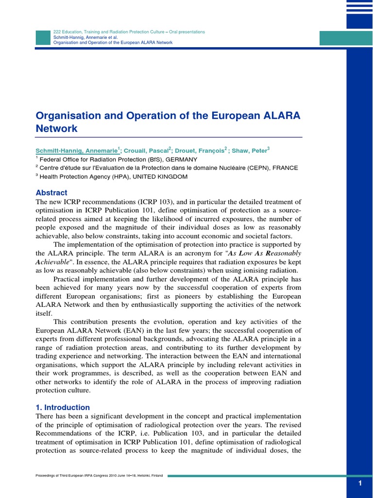 Organisation and Operation of The European ALARA Network | PDF ...