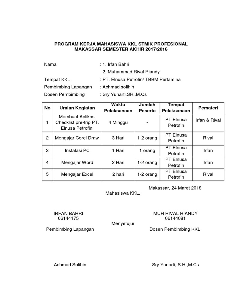 Program Kerja Mahasiswa KKL Stmik Profesional Makassar Semester Akhir ...