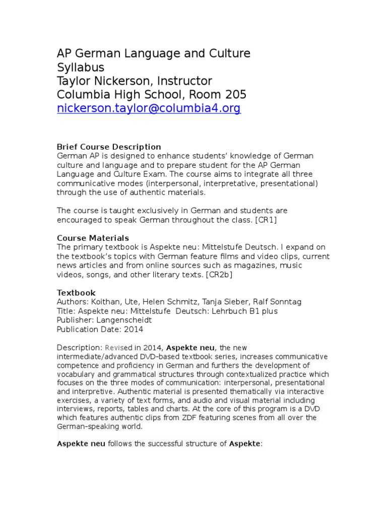 AP German Language and Culture Syllabus: An In-Depth Look at the ...