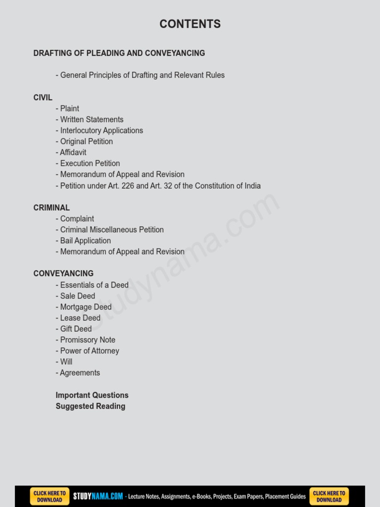 Drafting of Pleading & Conveyance Ebook & Lecture Notes PDF Download ...