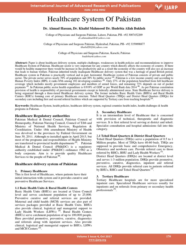 Overview of Pakistan's Healthcare System | PDF | Health System | Health ...
