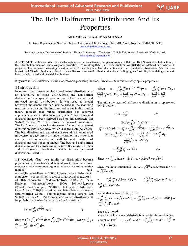 The Beta Halfnormal Distribution and Its Properties | PDF | Teaching ...