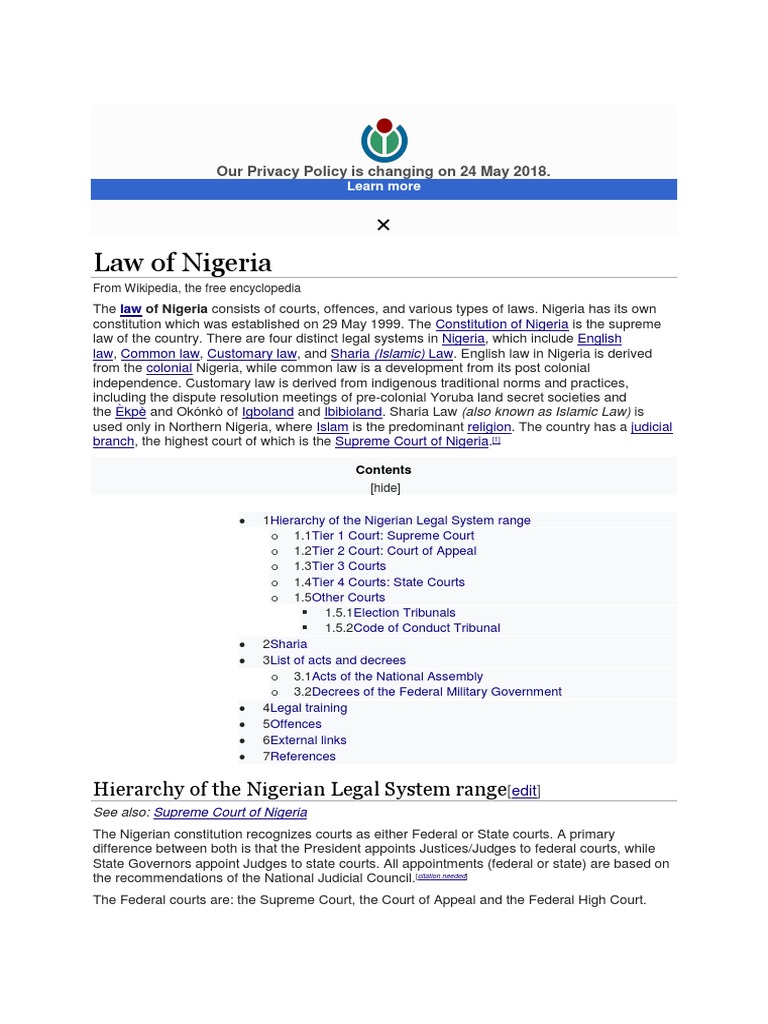 Law of Nigeria: Hierarchy of The Nigerian Legal System Range | PDF ...
