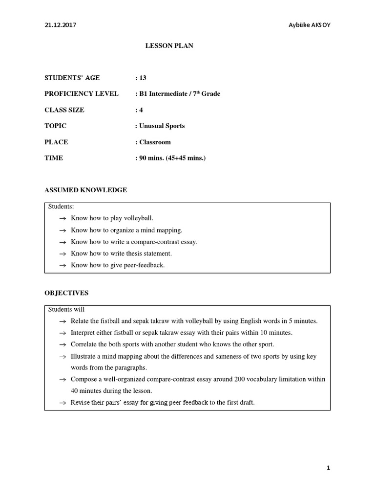 Writing Lesson Plan - Unusual Sports - 7th Grade | PDF | Lesson Plan ...