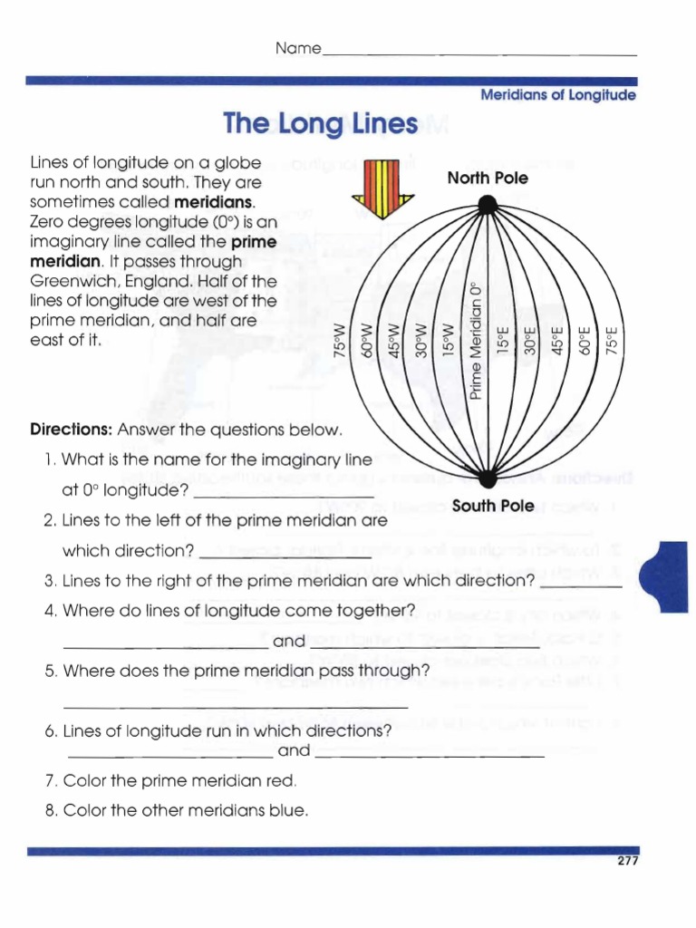 Longitude and Prime Meridian Worksheet | PDF | Longitude | Geomatics