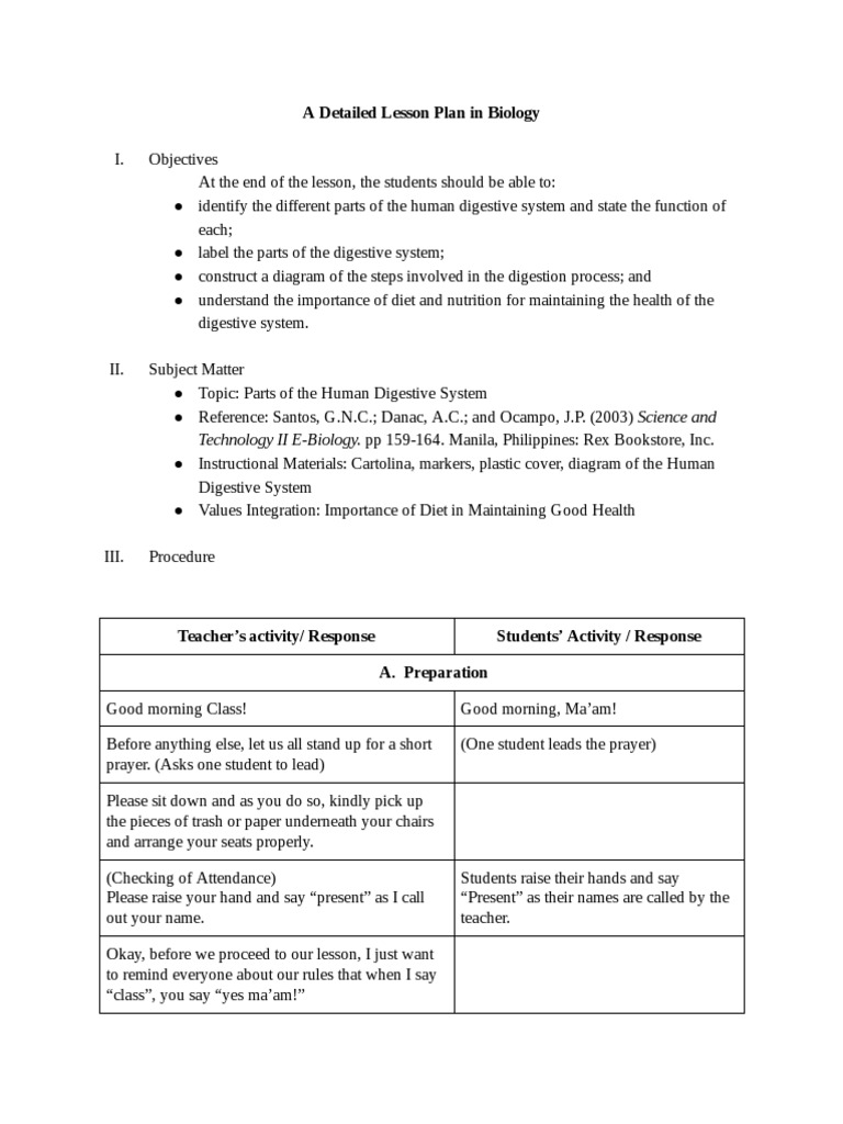 Detailed Lesson Plan | PDF | Digestion | Small Intestine