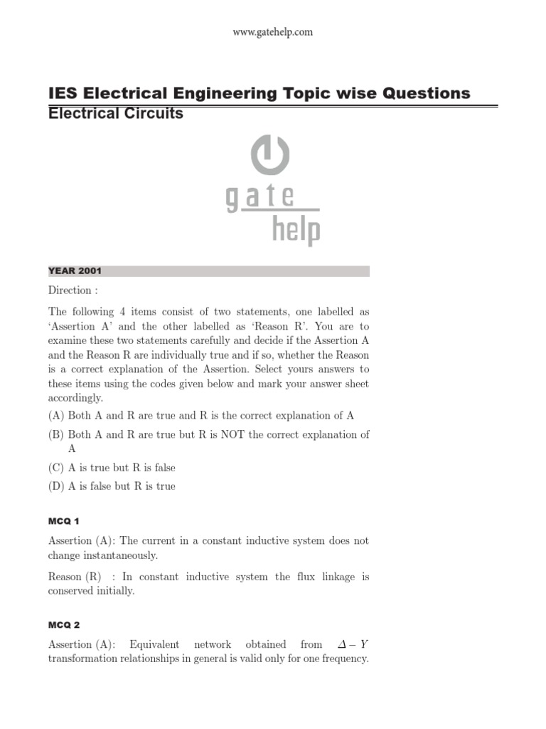 MCQ Electrical Circuits | PDF | Electrical Impedance | Electrical Network