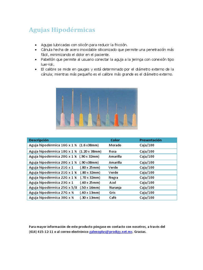 Tipos e Calibres de Agujas Hipodérmicas | PDF
