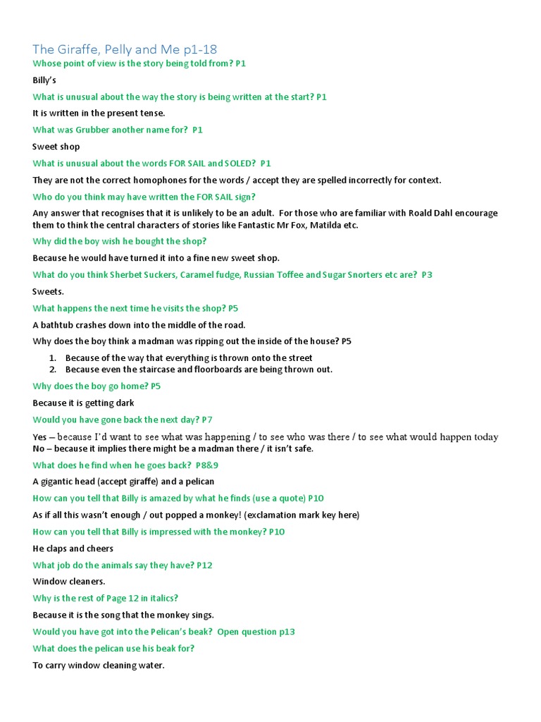 Guided Reading Assessment The Giraffe Pelly and Me p1 18 | PDF ...