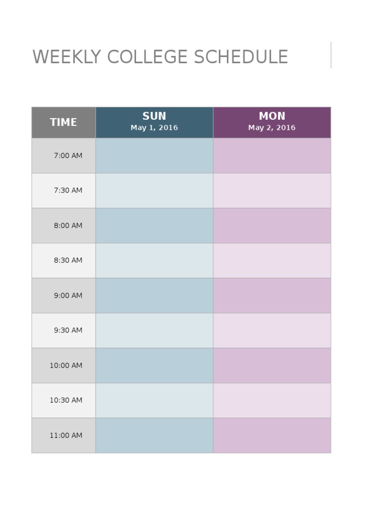 Weekly College Schedule Template | PDF