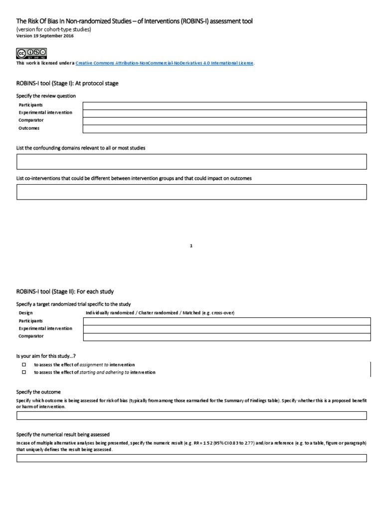 ROBINS-I Tool Blank Template 19sep2016 | PDF | Confounding | Bias